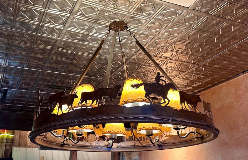 Western Chandelier Cowboy Cattle Drive Handmade Western Lighting Metal ...