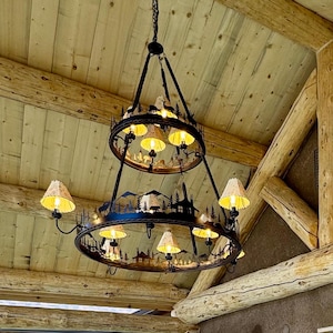 Handmade Lodge Chandelier: Two Tier Rustic Metal Art Ring Light With ...
