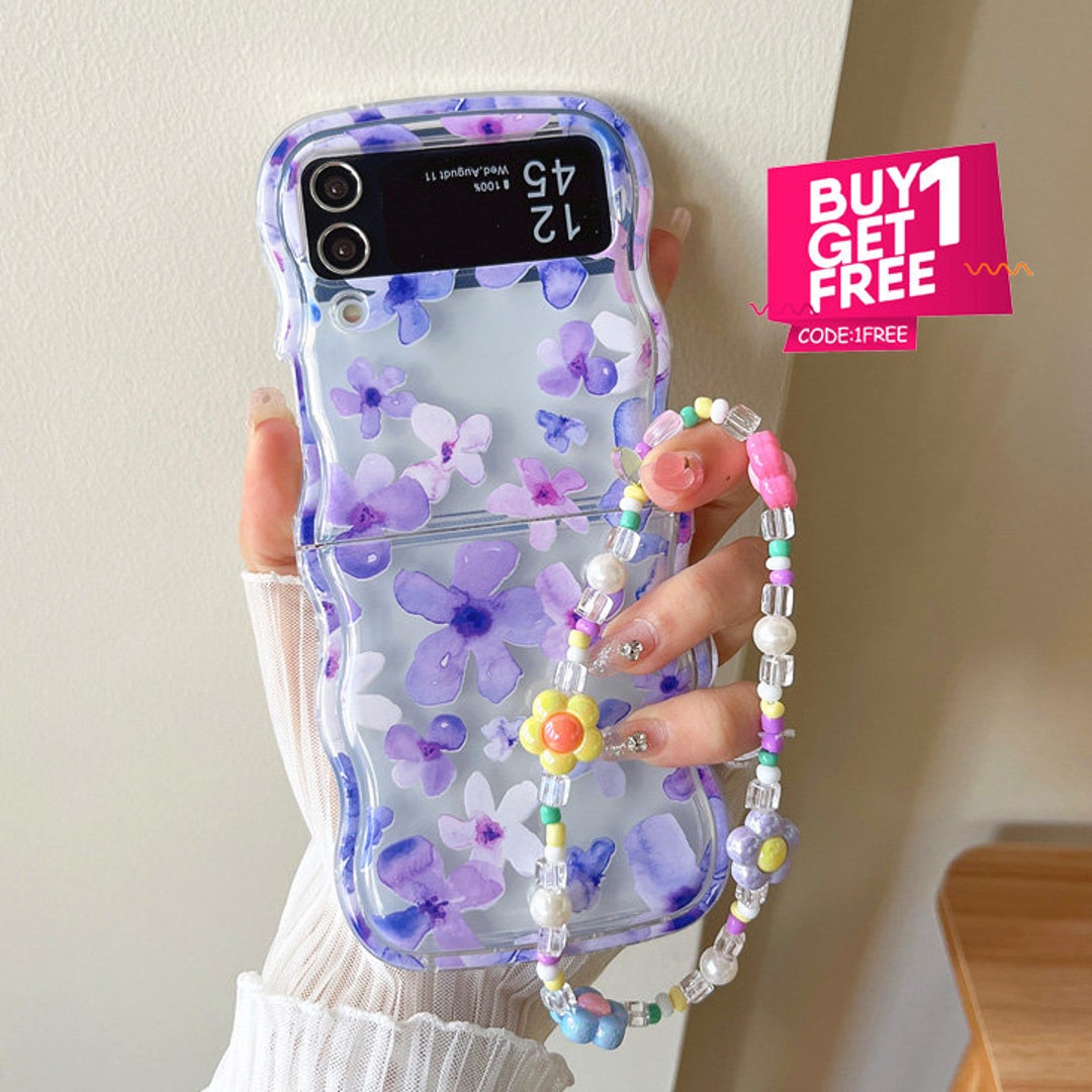 Violet Flower Clear Phone Case With Chain for Samsung Zflip 5, for ...