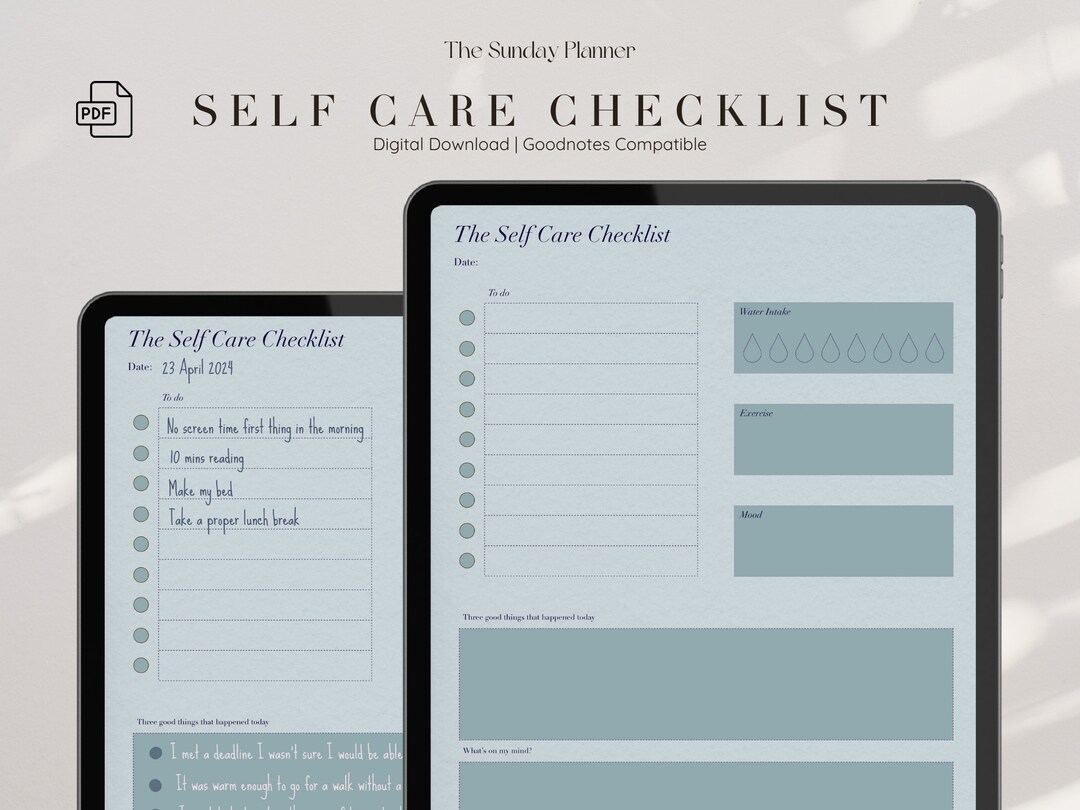 Digital Self Care Checklist Wellness Template Goodnotes Self Care PDF ...