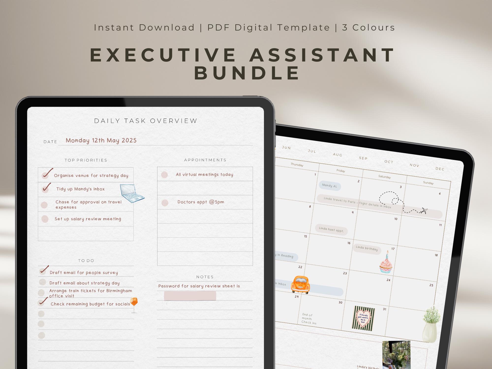 Executive Assistant Digital Templates Bundle, Virtual Assistant Planner ...