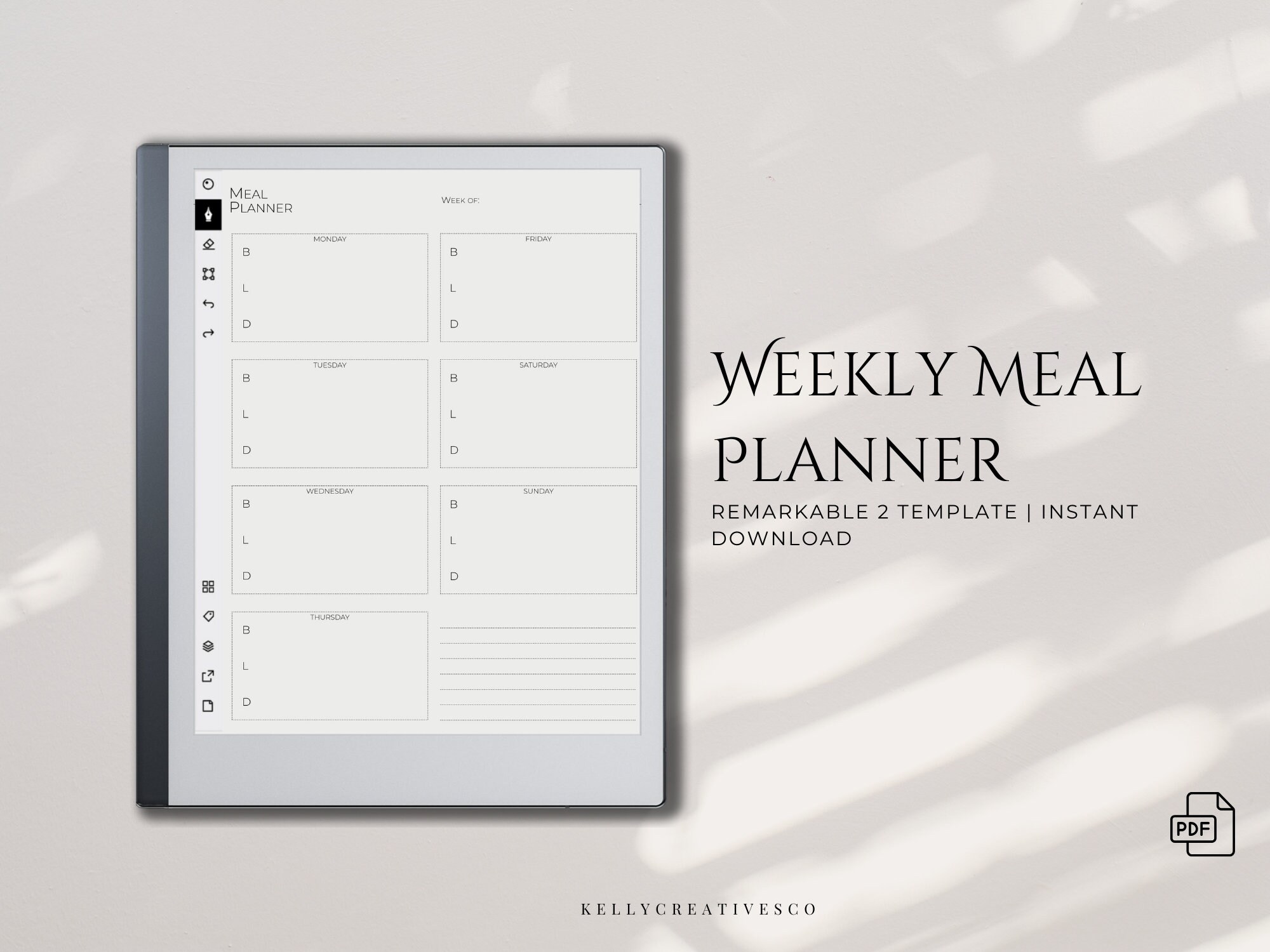 Remarkable 2 Template, Meal Planner, Weekly Meal Planner, Digital ...