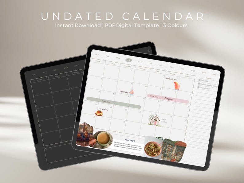 Undated Digital Calendar Template, Printable Reusable Planner ...