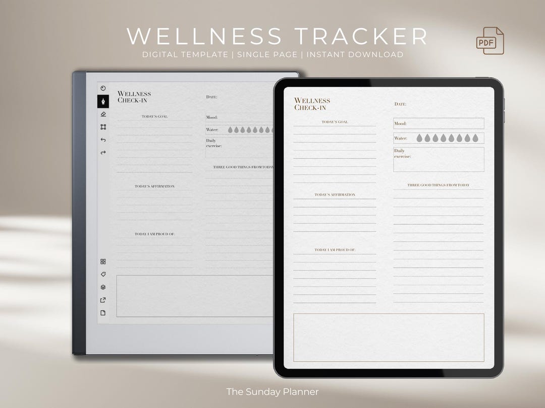 Wellness Tracker Template for Self Care Journal Mental Health Checklist ...
