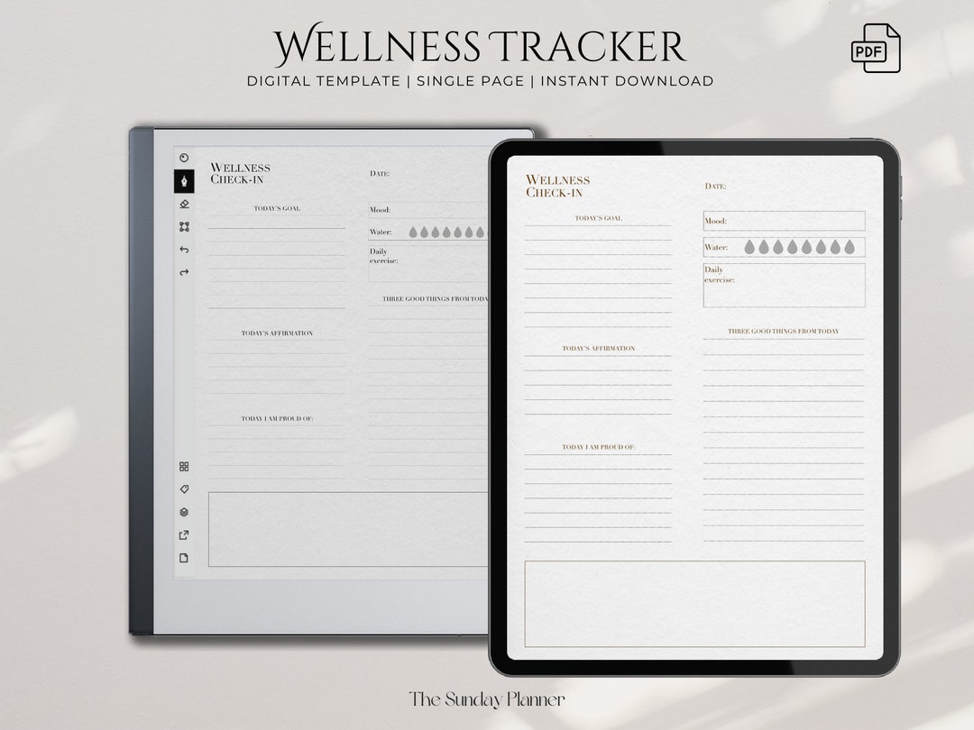 Wellness Tracker Template for Self Care Journal Mental Health Checklist ...