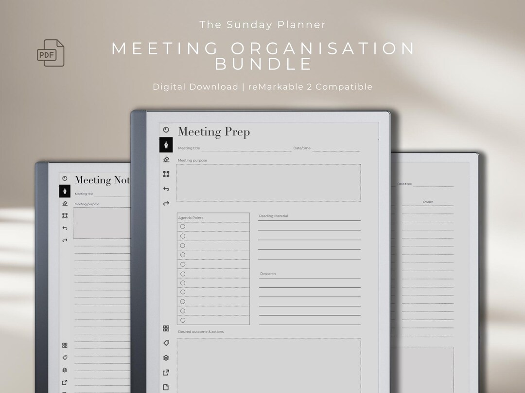 Meeting Prep Digital Template Bundle for Remarkable 2, Meeting Notes ...
