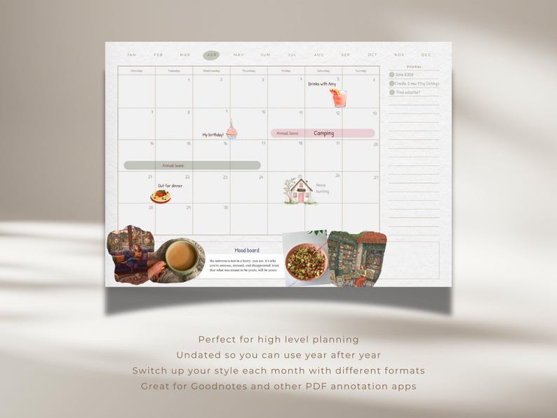 Undated Digital Calendar Template, Printable Reusable Planner ...