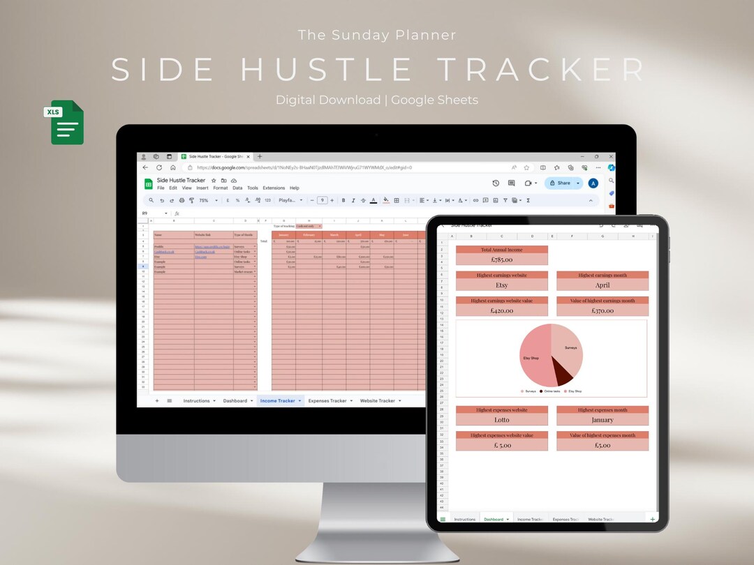 Side Hustle Tracker: Multiple Income Sources Google Sheets (digital ...