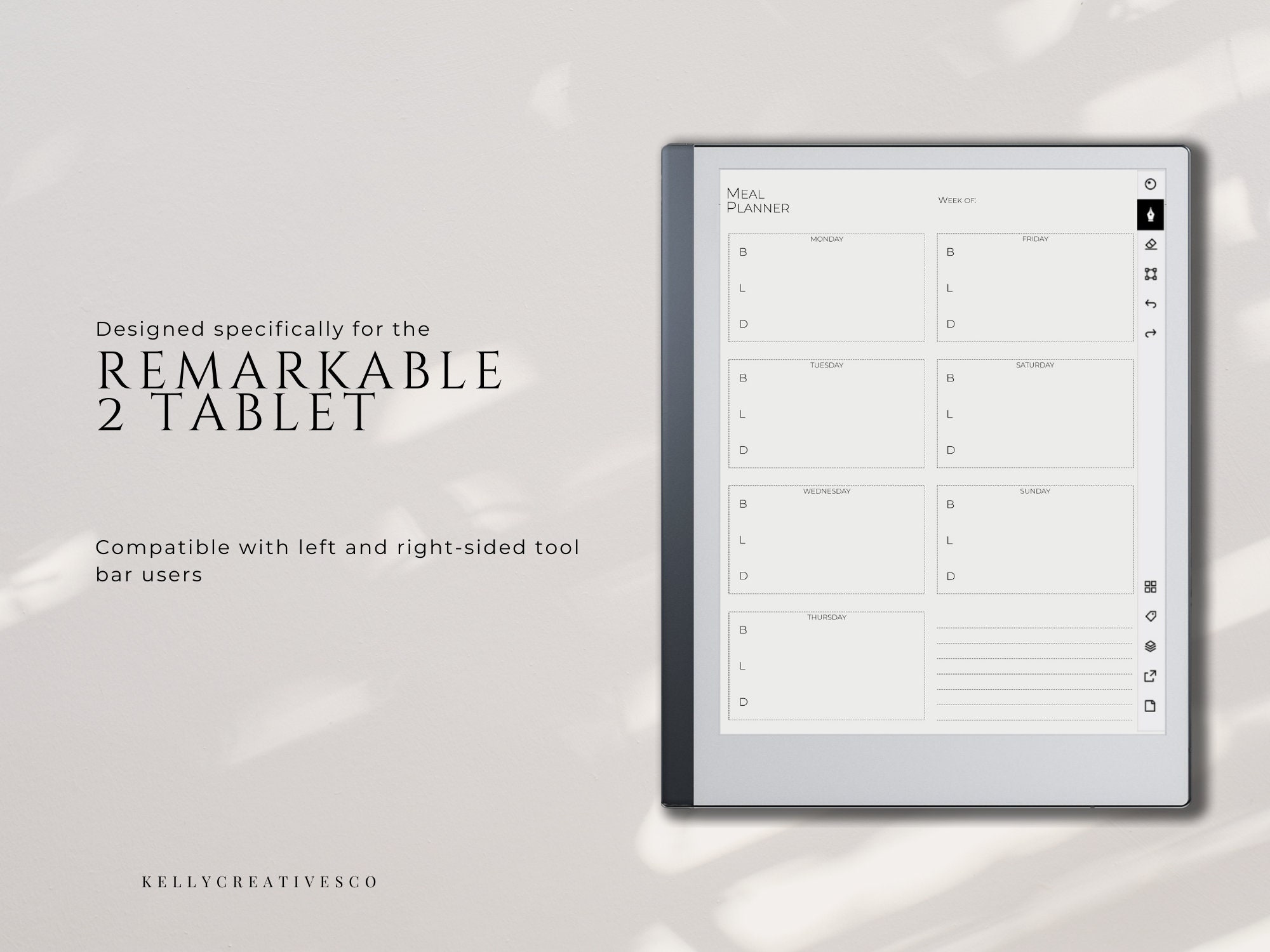 Remarkable 2 Template, Meal Planner, Weekly Meal Planner, Digital ...