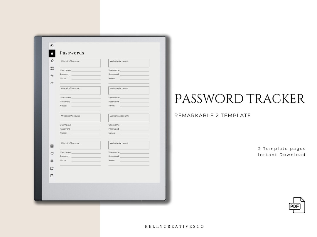 Remarkable 2 Template, Digital Template, Password Tracker, Digital ...
