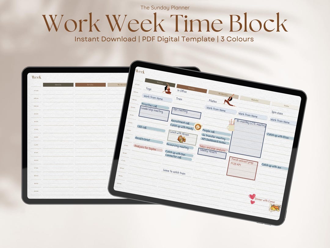 Time Block Calendar Instant Download for Work Week Planning Digital ...