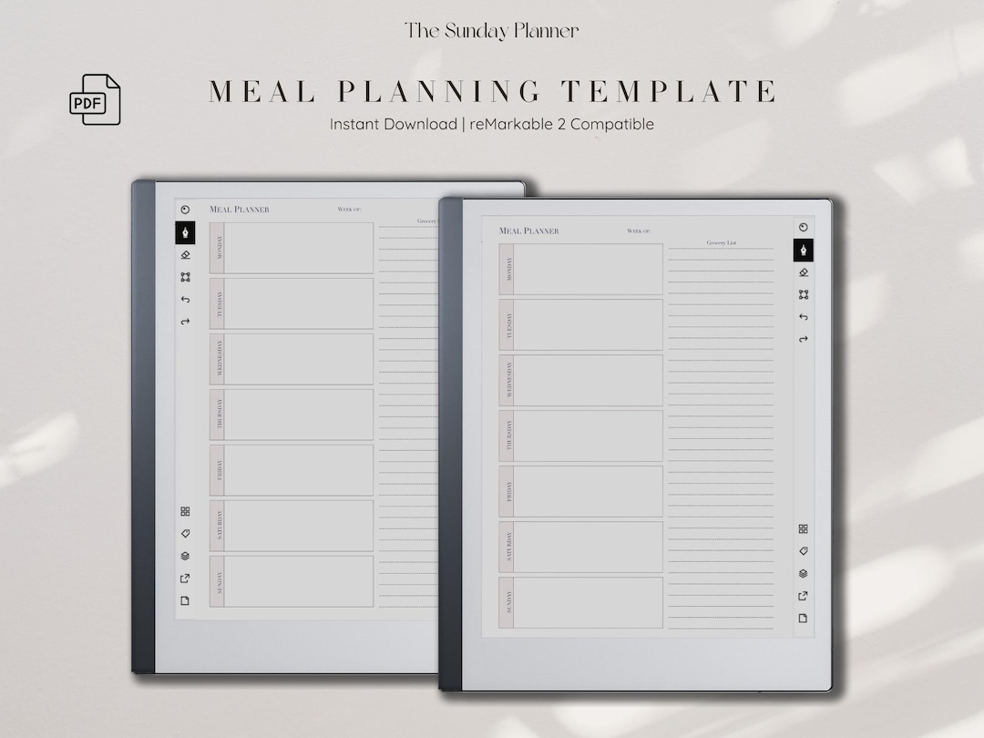Remarkable 2 Digital Meal Planning Template Editable Weekly Meal ...