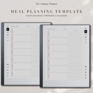 Remarkable 2 Digital Meal Planning Template Editable Weekly Meal ...