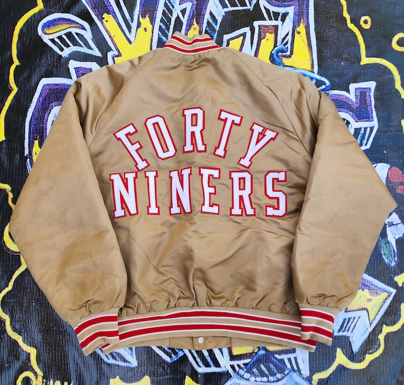 Vintage 1980s San Francisco 49ers Stahl-urban Satin Bomber Jacket Gold ...