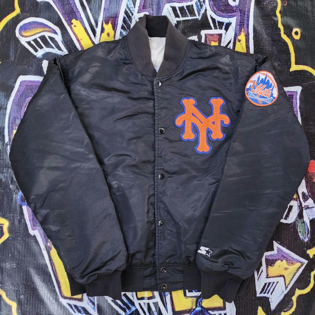Vintage 1990s New York Mets Starter Satin Bomber Jacket Black Large - Etsy