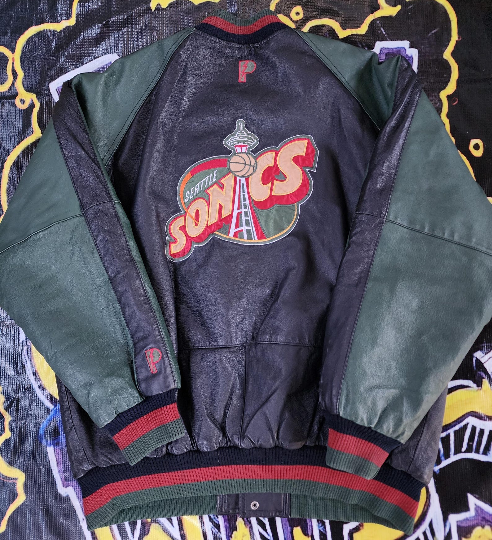 Vintage 1990s Seattle Supersonics Sonics Pro Player Leather Jacket XL ...