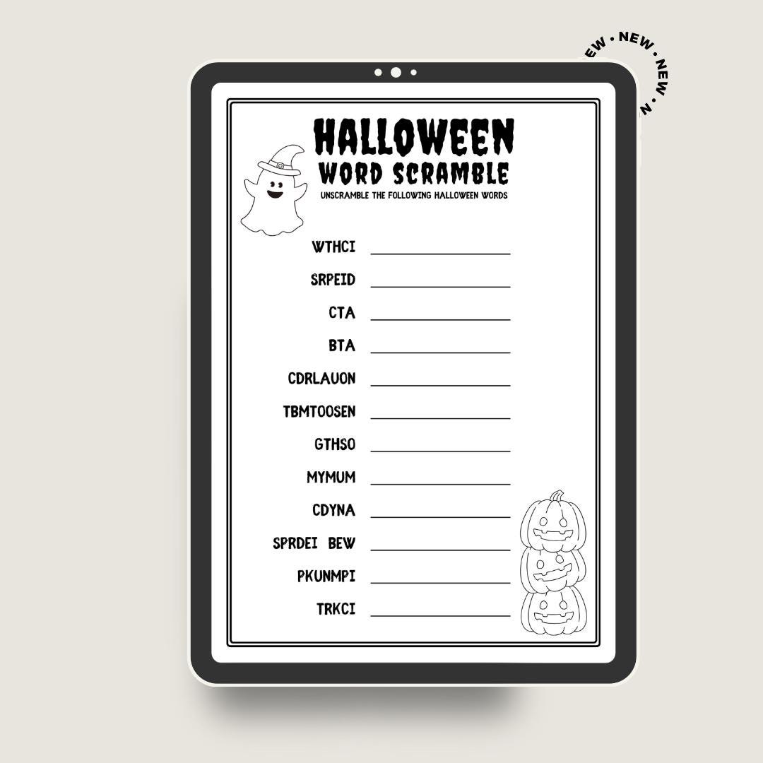 Kids Halloween Word Scramble Worksheet, Kids Halloween Activity ...