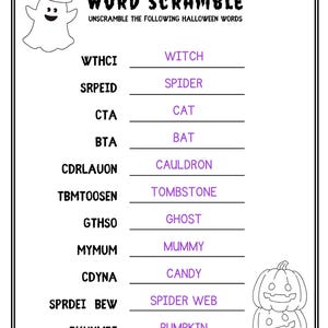 Kids Halloween Word Scramble Worksheet, Kids Halloween Activity ...