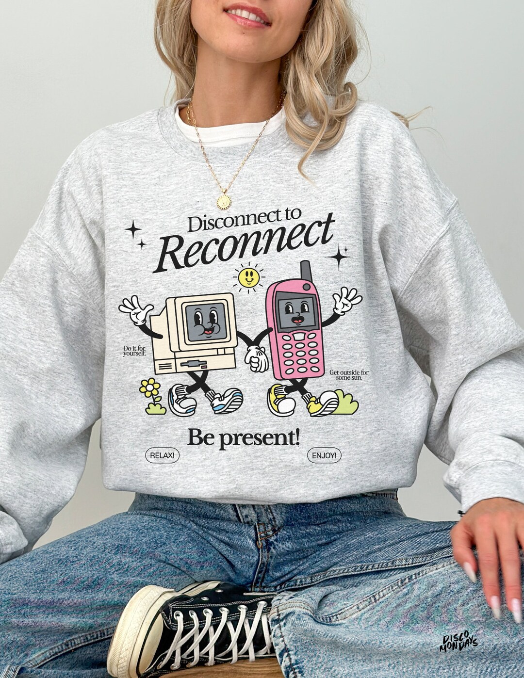 Disconnect to Reconnect Retro Computer Phone Crewneck Y2K - Etsy