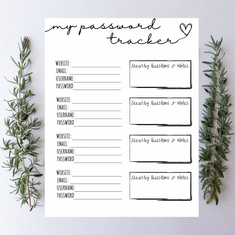 Password Tracker Printable & Fillable, Modern Password Keeper ...