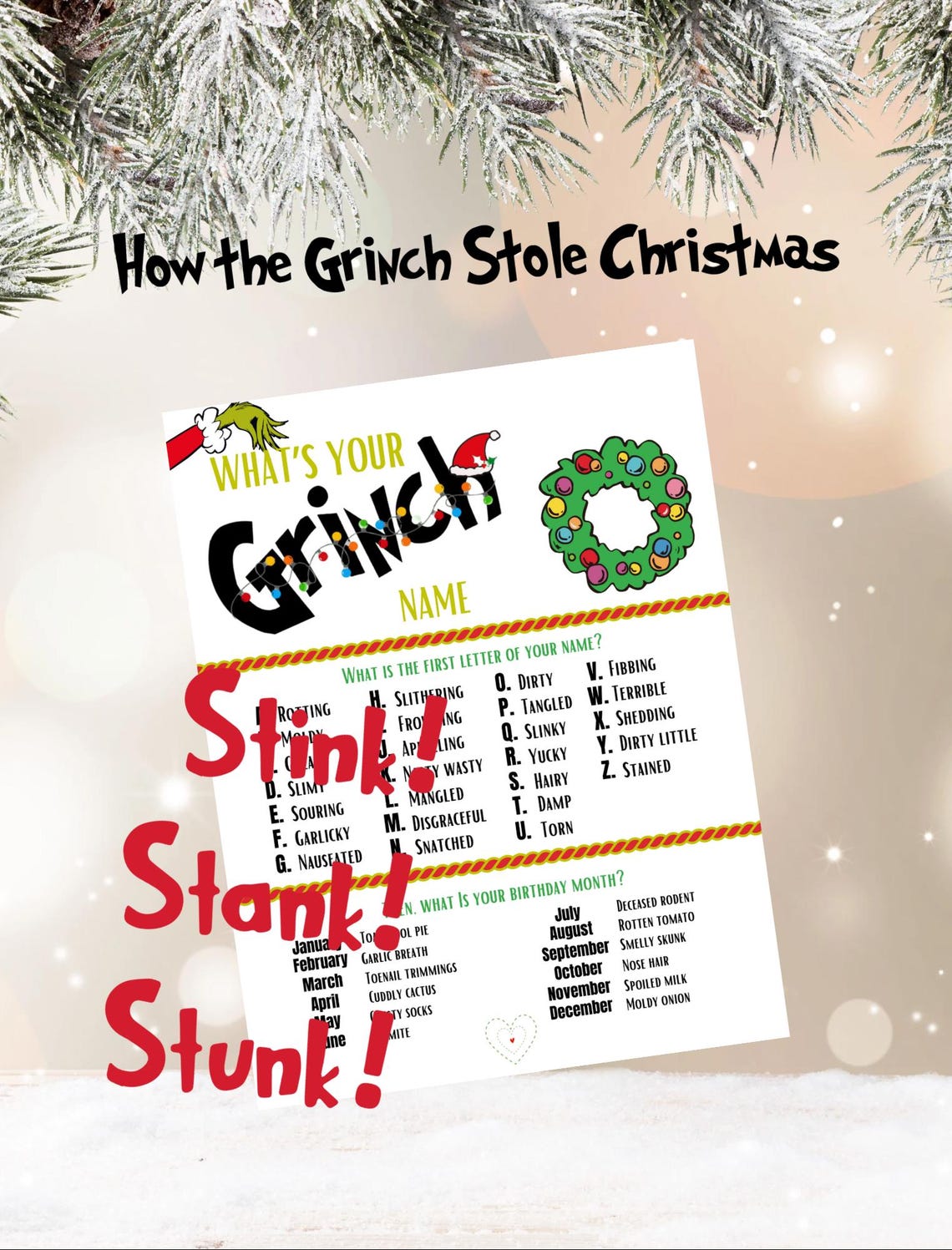 Grinch Game, the Grinch Name Game, Grinch Christmas Game, Christmas ...