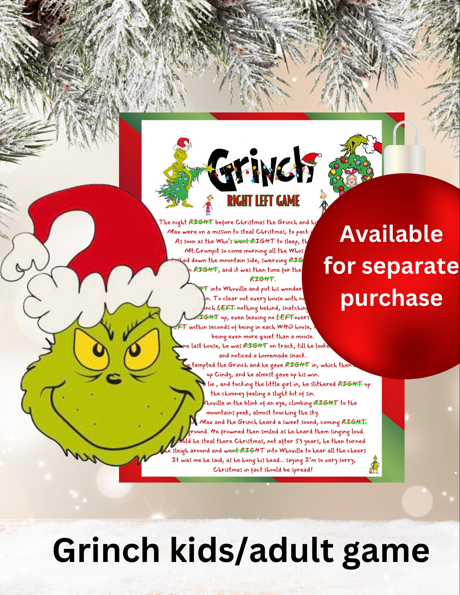 Christmas Left Right Grinch Game, Christmas Pass the Prize Right Left ...