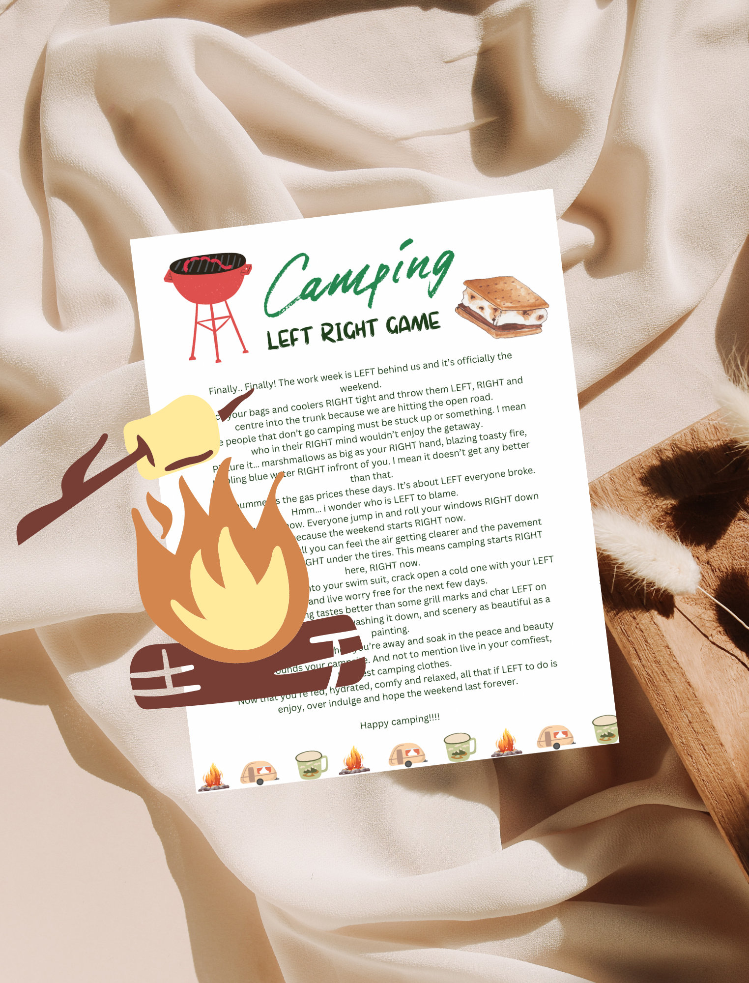 Camping Left Right Game, Camping Pass the Prize, Camping Game, Party ...