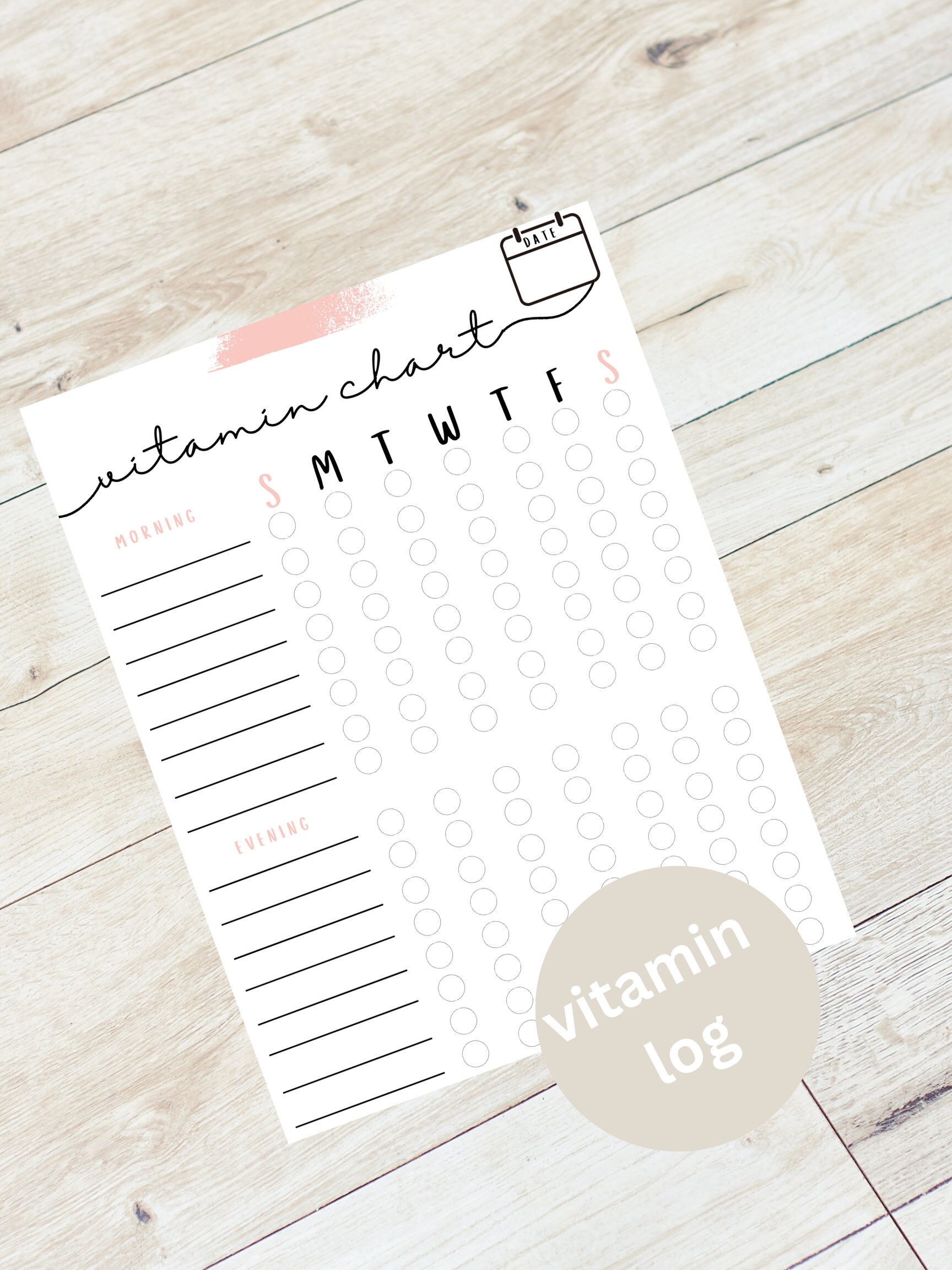 Weekly Vitamin Tracker Printable, Supplement Checklist, Vitamin Intake ...