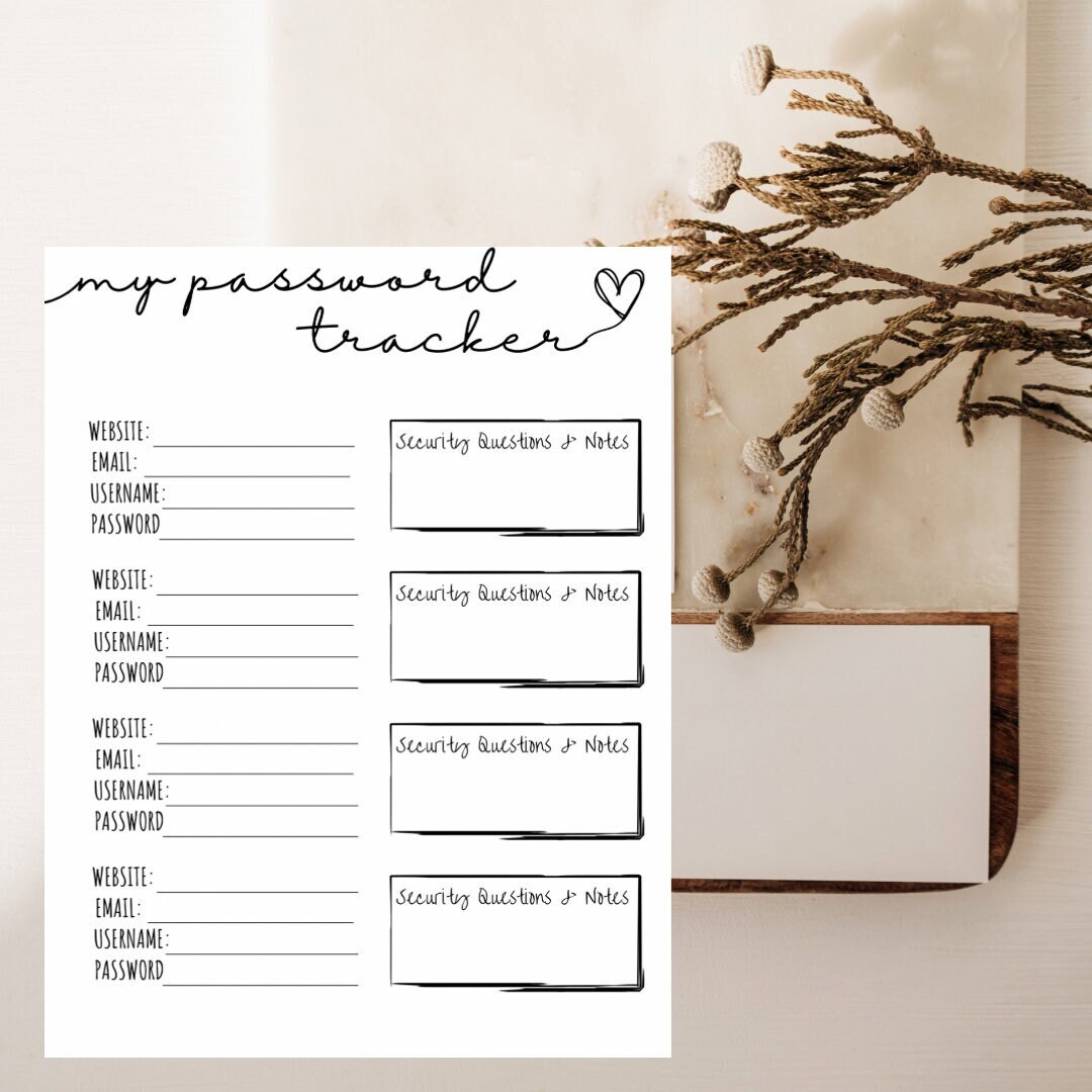 Password Tracker Printable & Fillable, Modern Password Keeper ...