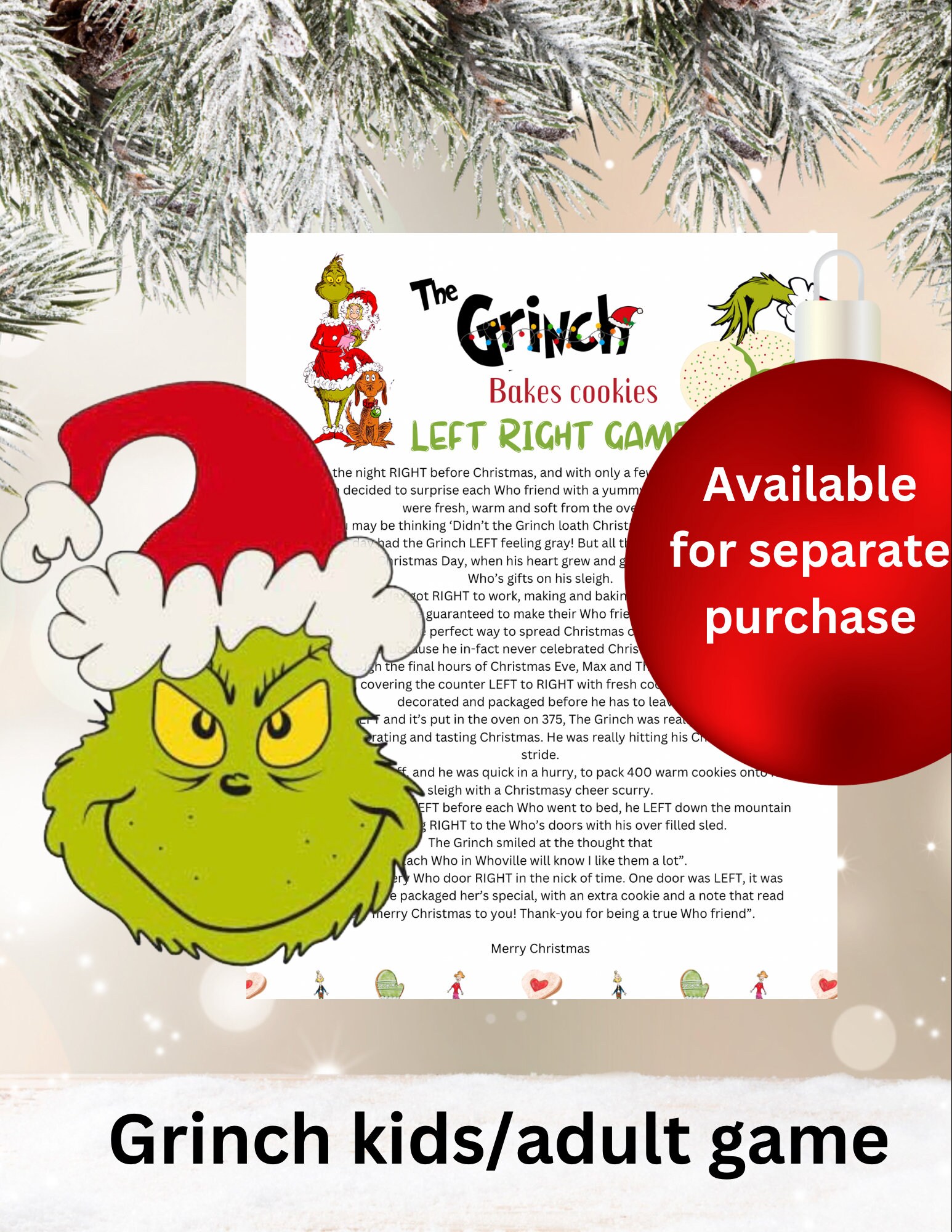 Christmas Left Right Grinch Game, Christmas Pass the Prize Right Left ...