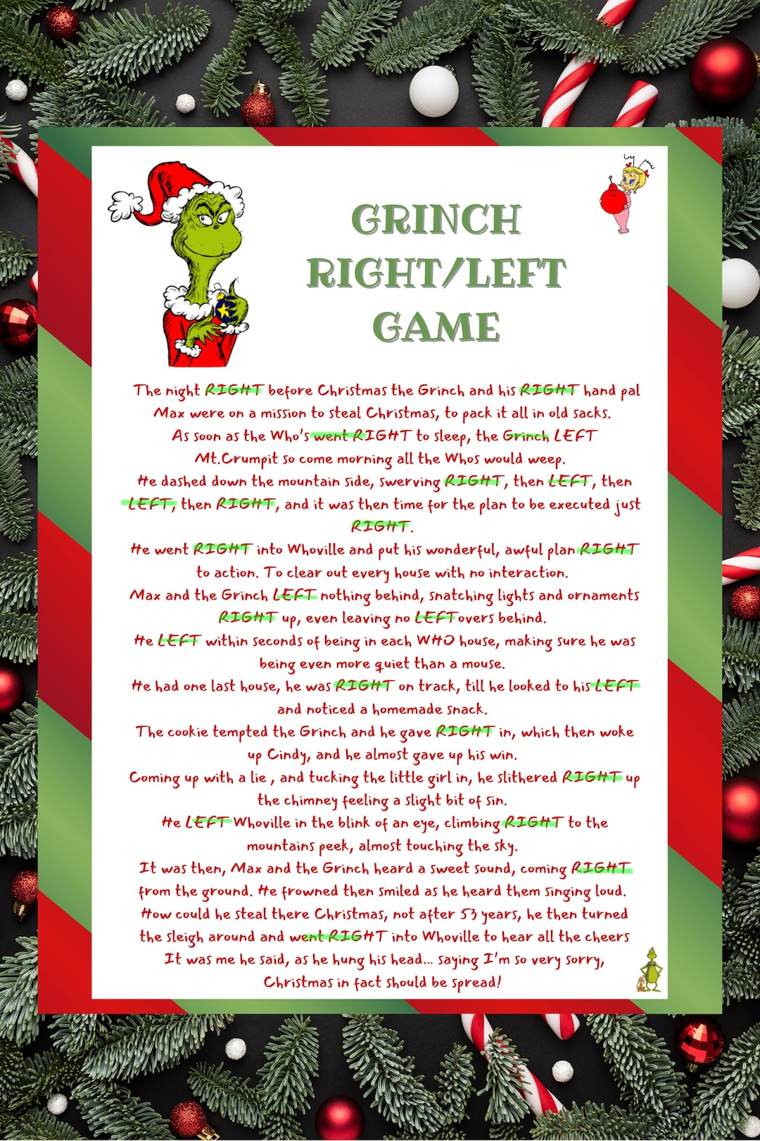 Christmas Left Right Grinch Game Christmas Pass the Prize - Etsy
