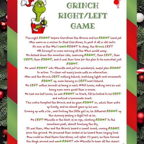 Christmas Left Right Grinch Game Christmas Pass the Prize - Etsy