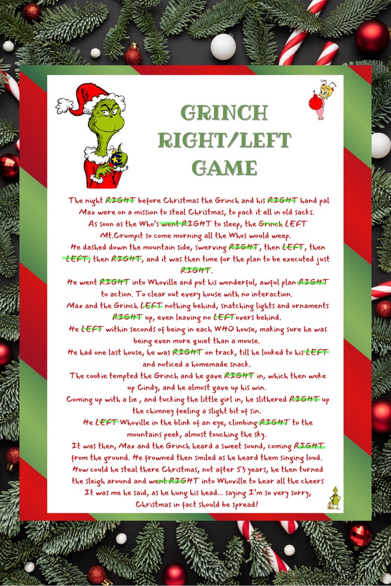Christmas Left Right Grinch Game Christmas Pass the Prize - Etsy