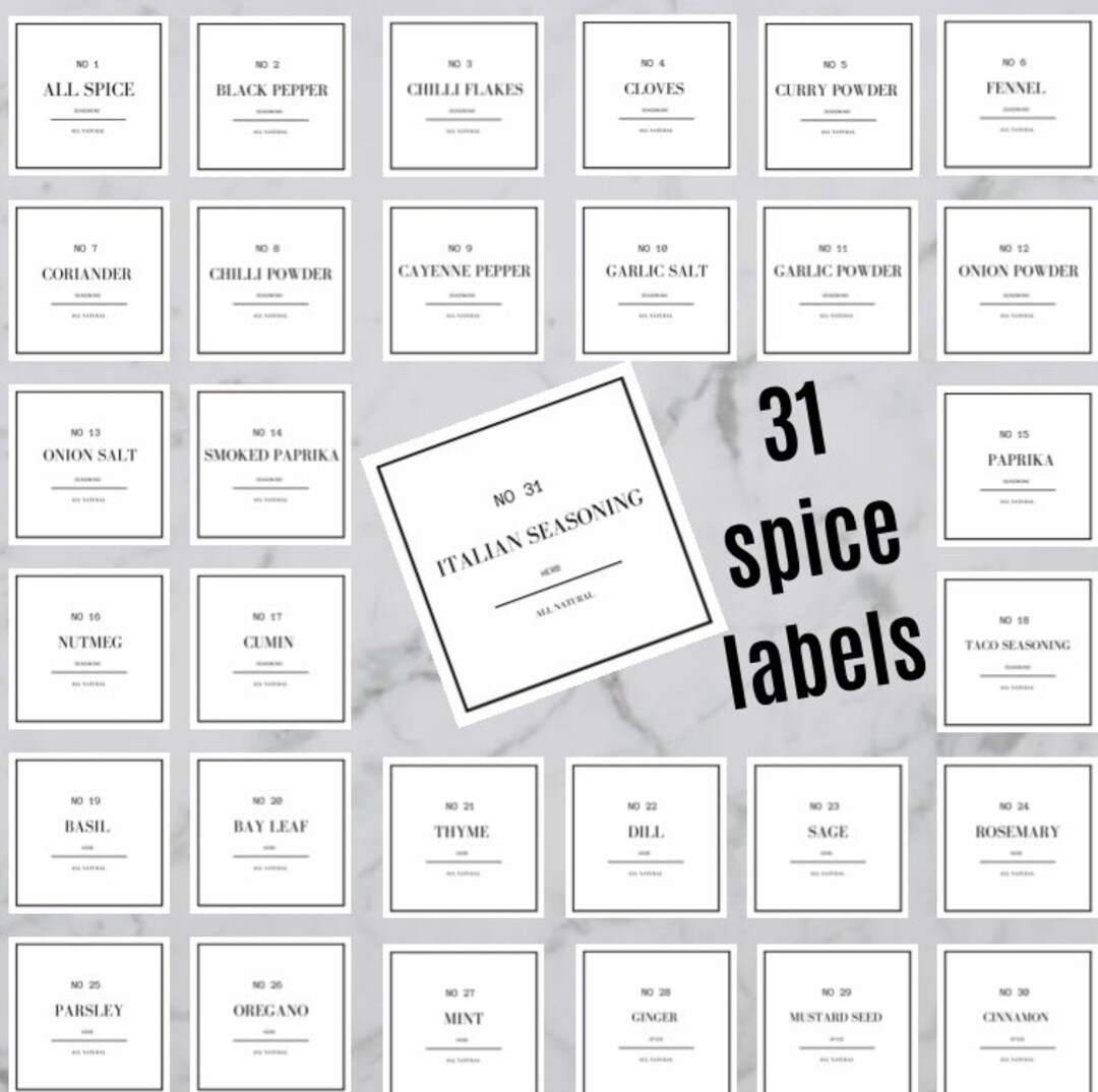 Modern Spice Labels, Minimalistic Spice Labels, Kitchen Spice Labels ...