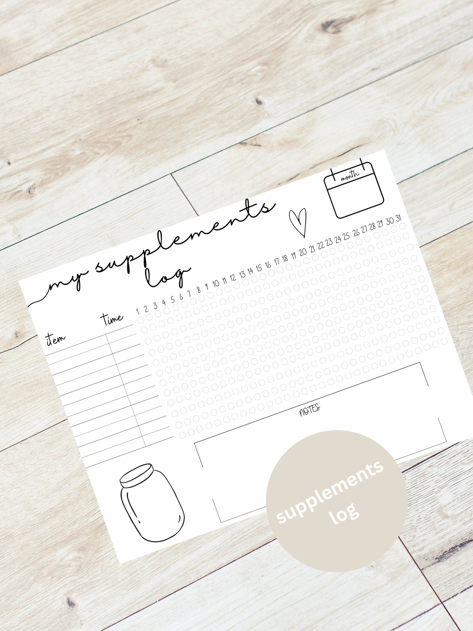 Monthly Vitamin Tracker Printable Landscape, Supplement Checklist ...