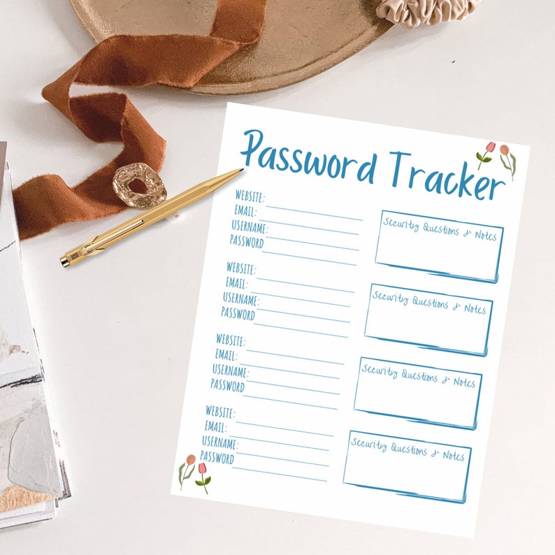Password Tracker Printable & Fillable, Modern Password Keeper ...