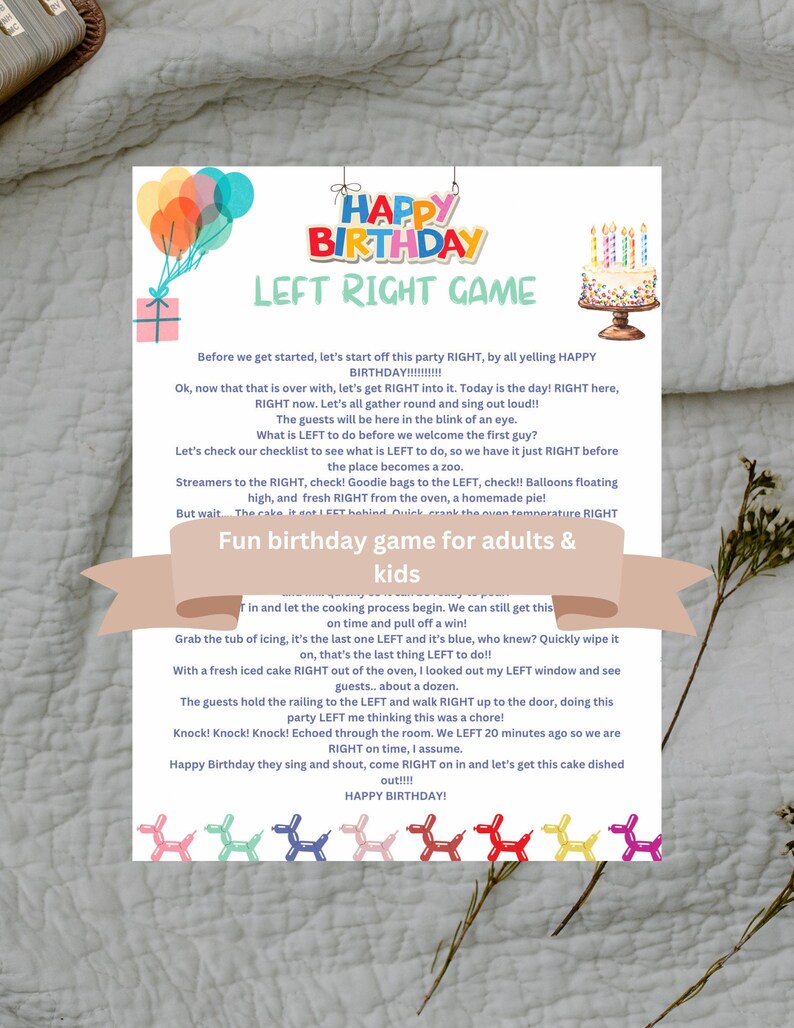 Birthday Left Right Game Birthday Pass the Prize Right Left - Etsy
