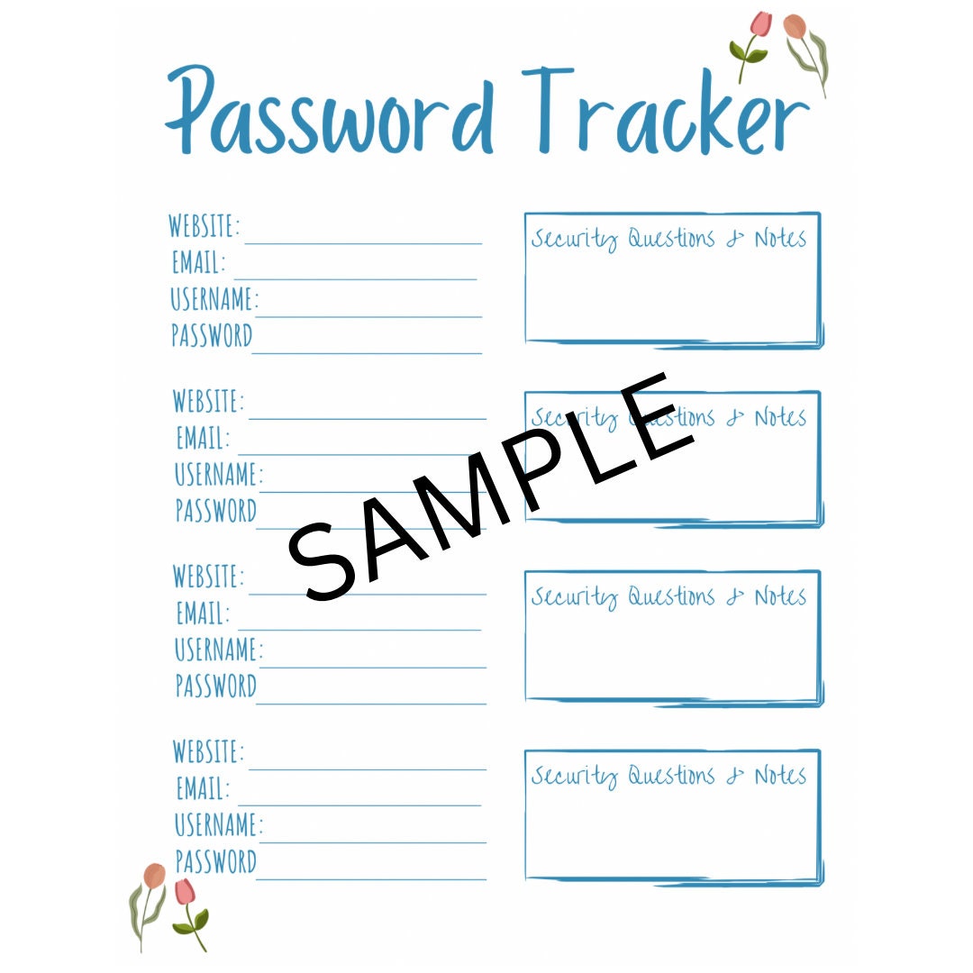 Password Tracker Printable & Fillable, Modern Password Keeper ...