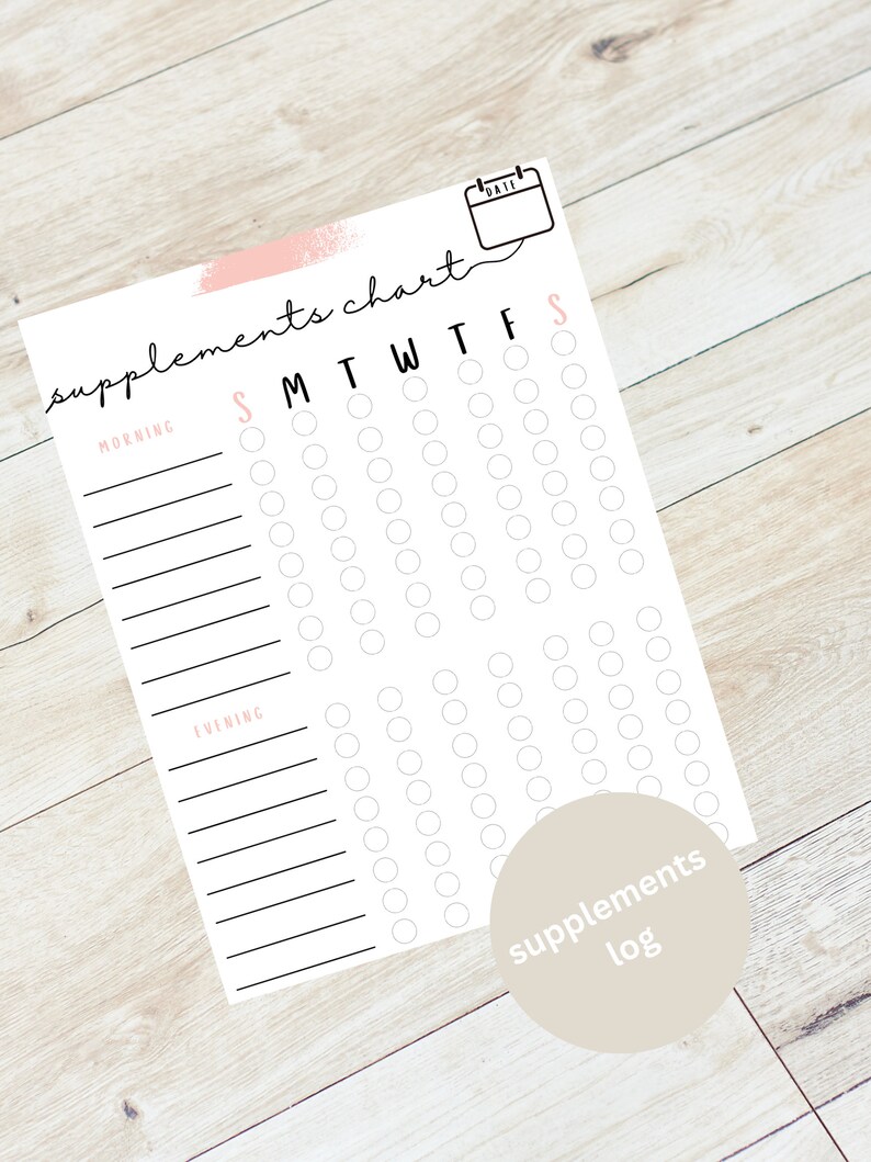 Weekly Vitamin Tracker Printable, Supplement Checklist, Vitamin Intake ...