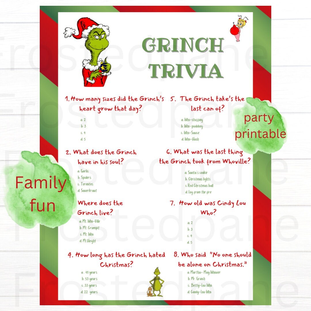 Grinch Trivia Christmas Gamechristmas Group Gamegrinch - Etsy