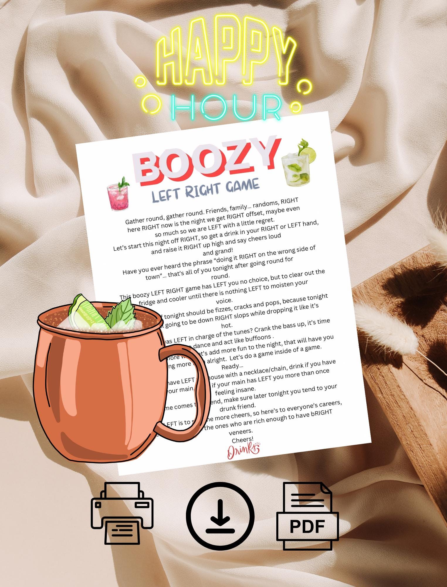 Boozy Drinking Party Left Right Game, Drinking Pass the Prize, Drinking ...