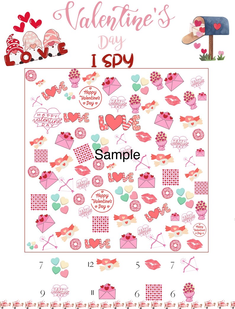 Kids Valentines Game I Spy Activity Sheet / Kids Printable Activity ...