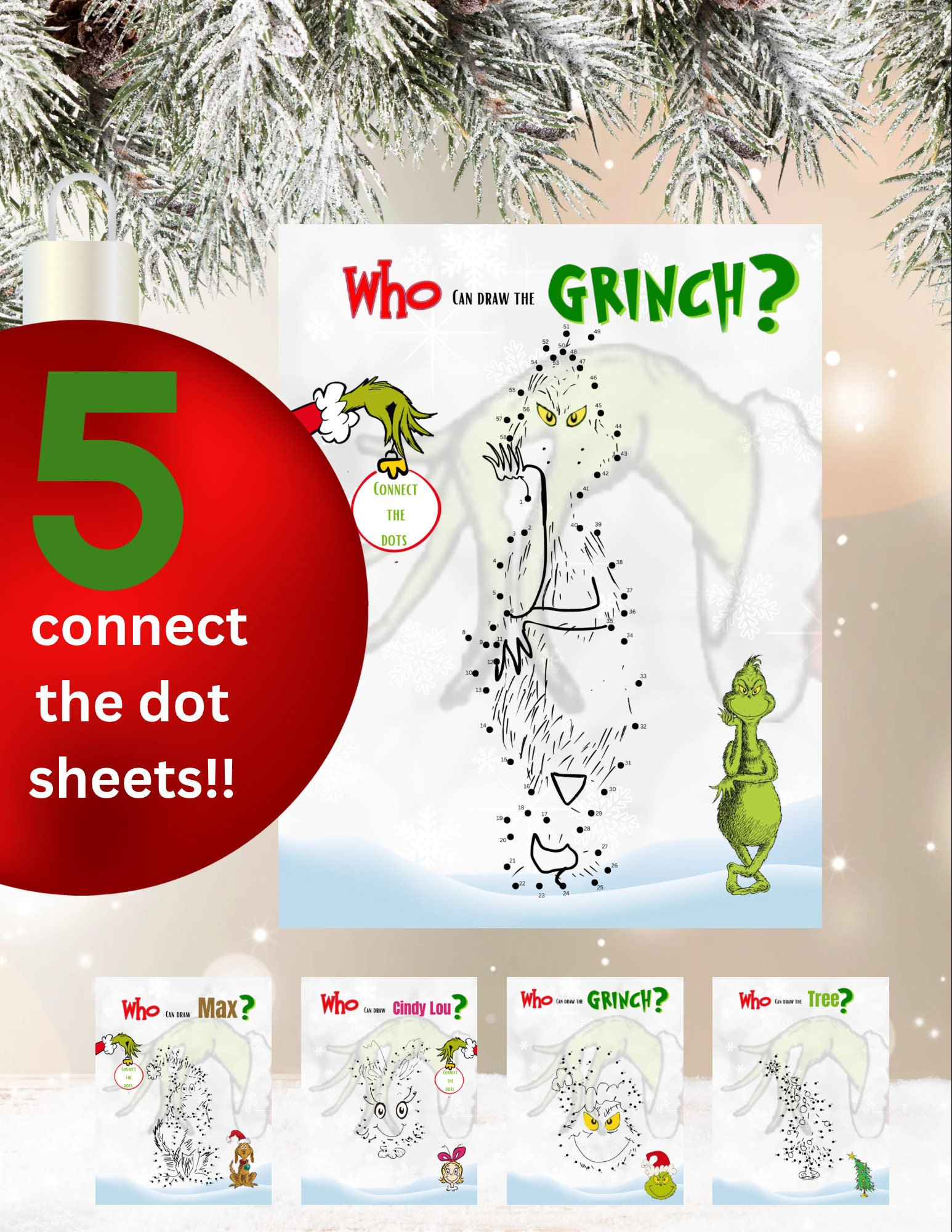 Grinch Game, Grinch Activity, Connect the Dots Game, Grinch Christmas ...