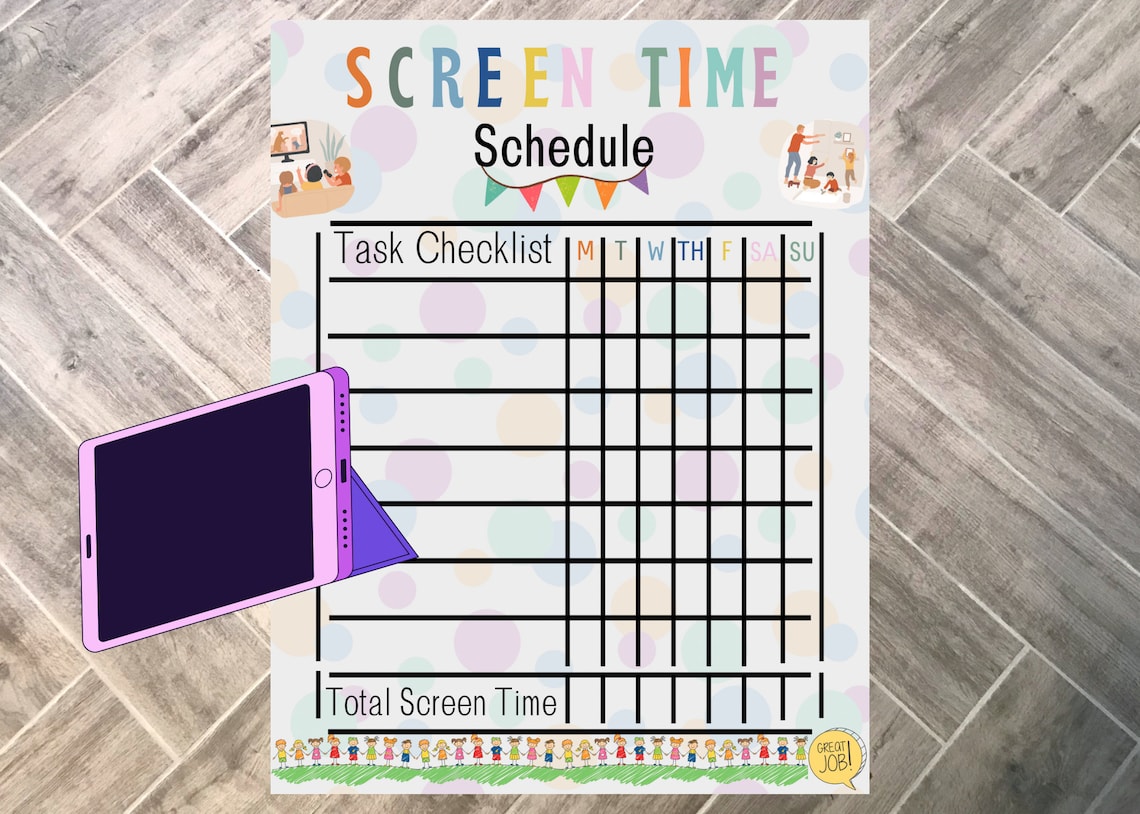 Screen Time Chart Checklist, Printable Screen Time Chore Chart, Daily ...
