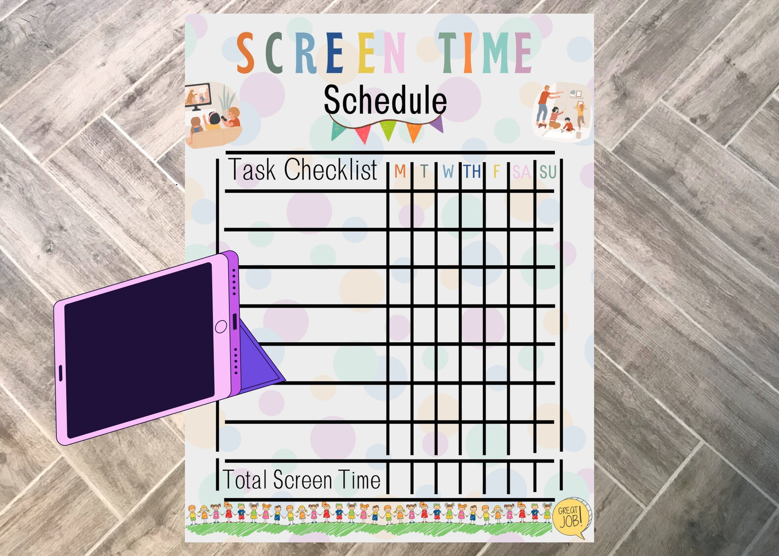 Screen Time Chart Checklist, Printable Screen Time Chore Chart, Daily ...