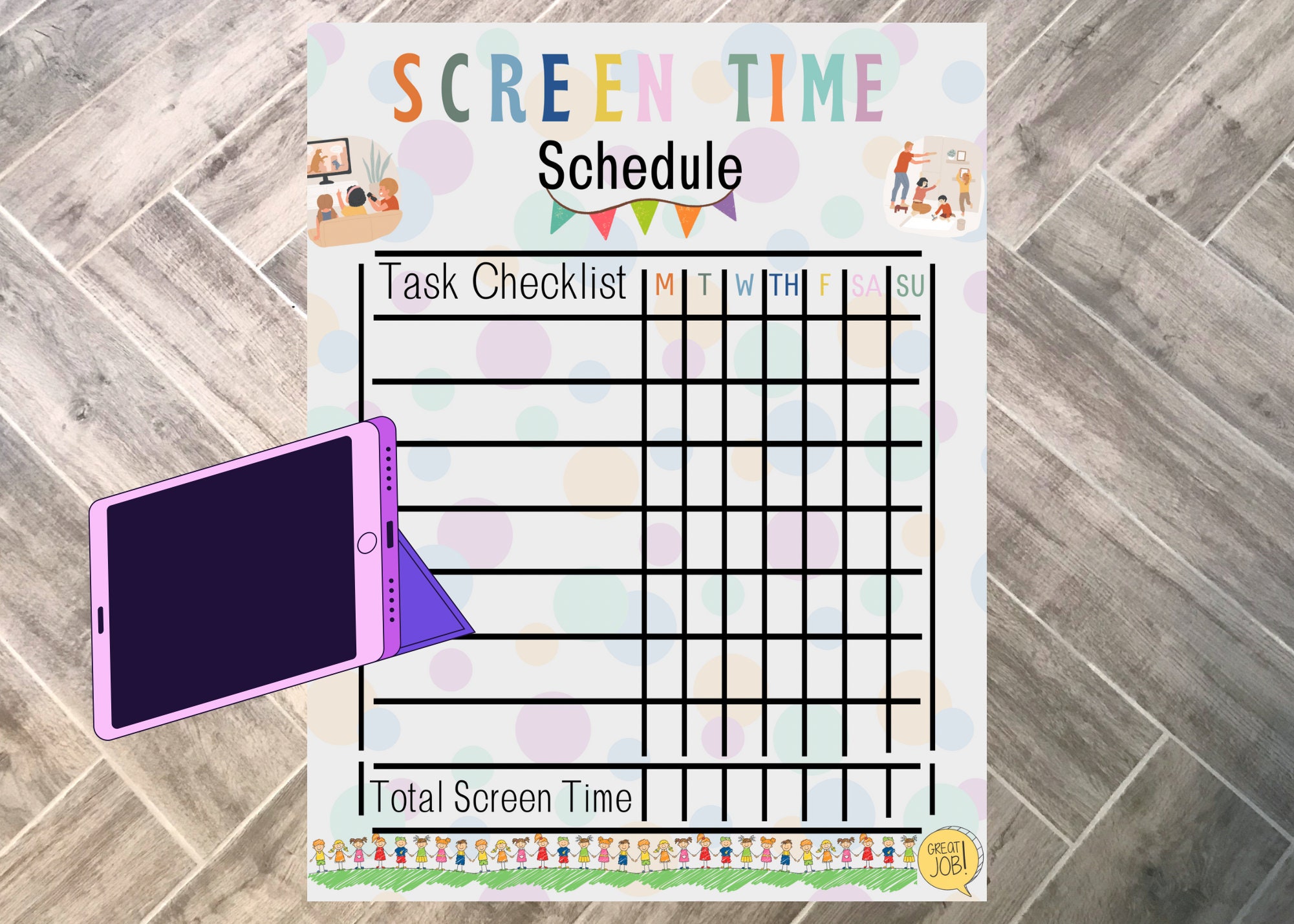 Screen Time Chart Checklist, Printable Screen Time Chore Chart, Daily ...