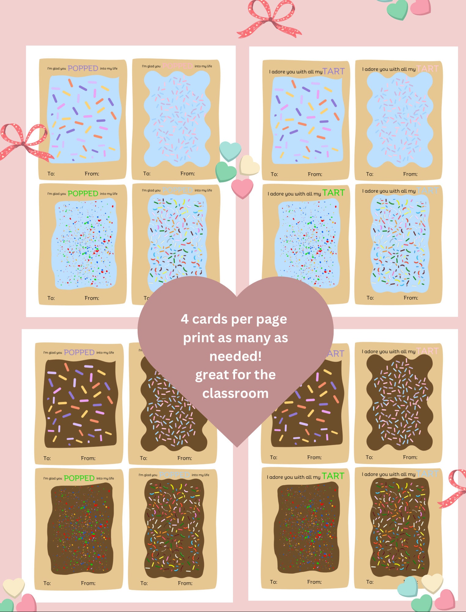 Printable Poptart Valentine Cards, Classroom Valentines Day Cards, Kids ...
