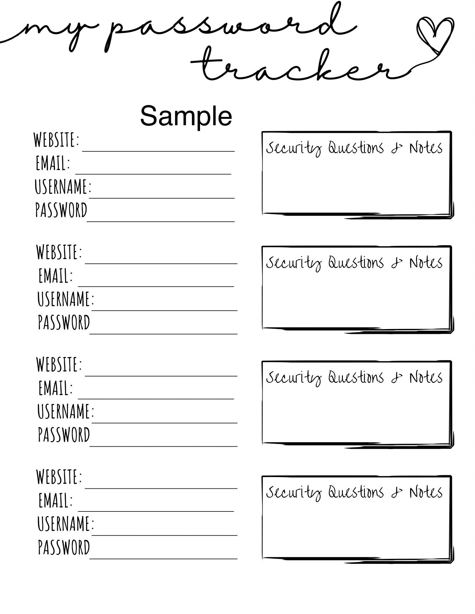 Password Tracker Printable & Fillable, Modern Password Keeper ...