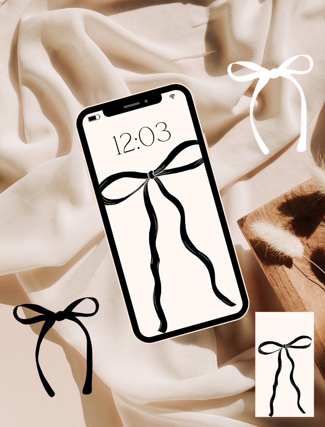 Bow Phone Wallpaper, Aesthetic Phone Wallpaper, Trending Background, Black Bow Background, Phone ...