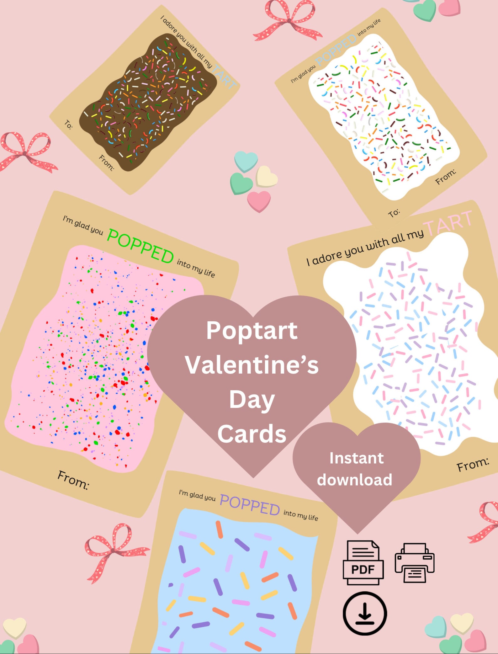 Printable Poptart Valentine Cards, Classroom Valentines Day Cards, Kids ...